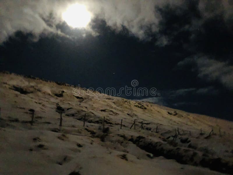 Moonlight snow and clouds stock image. Image of snow - 208757023