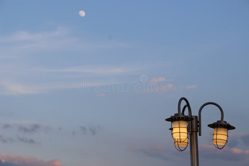 Moonlight streetlight stock image. Image of pink, lantern - 90321893