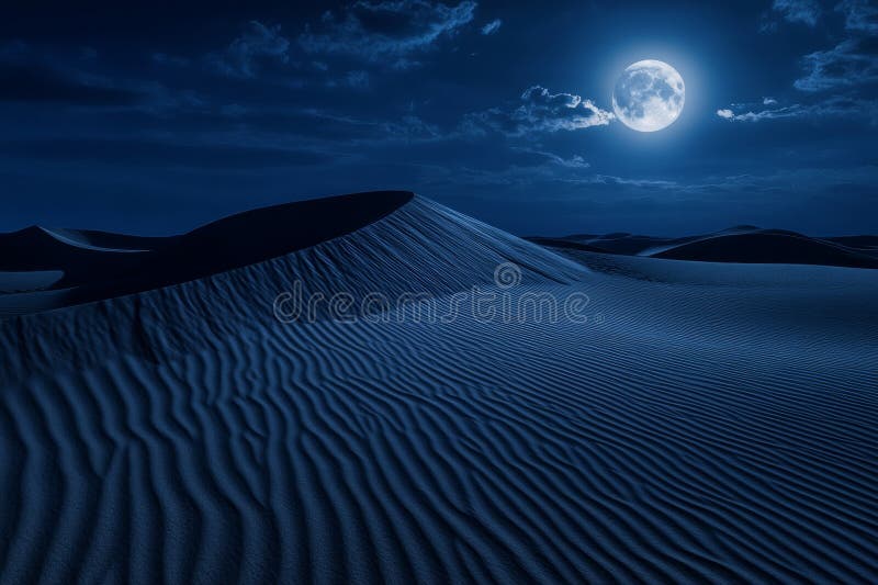 Moonlight Transforms the Desert at Night, Casting Gentle Shadows Across ...