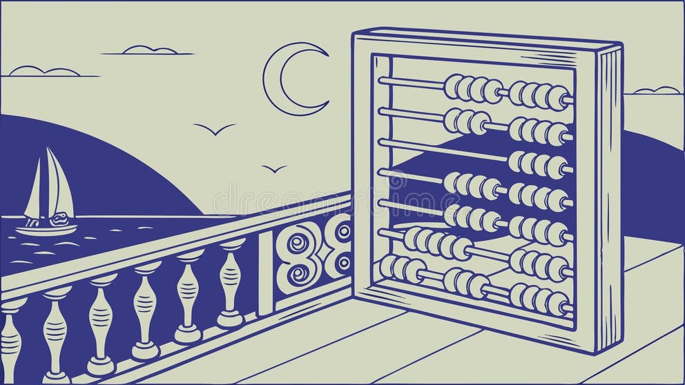 Moonlit Abacus Night Ocean Learning Tool Vector Design, Vector Design ...