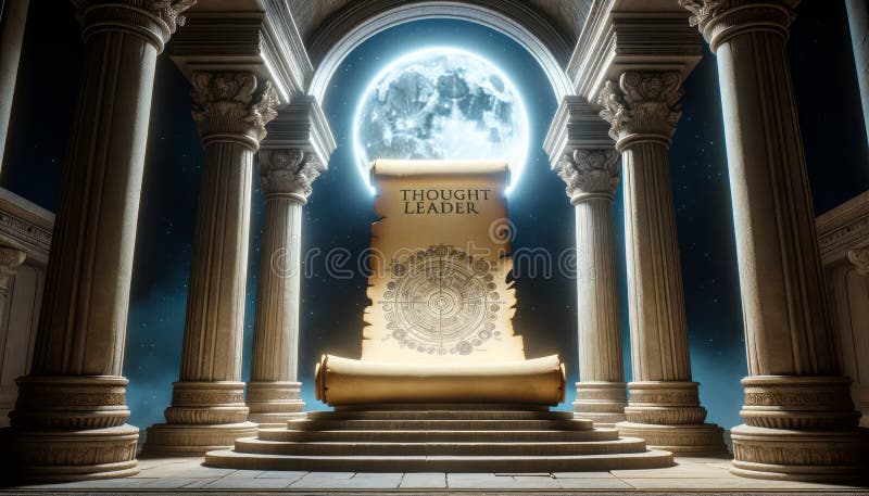 Moonlit Ancient Temple Aged Scroll Revealing Thought Leader at Entrance ...