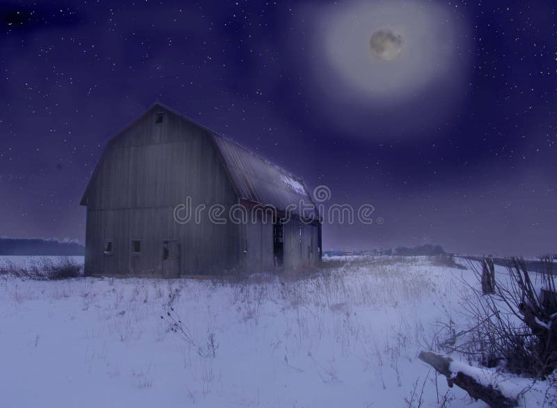 Moonlit Barn stock image. Image of snow, urban, hill, green - 2391383