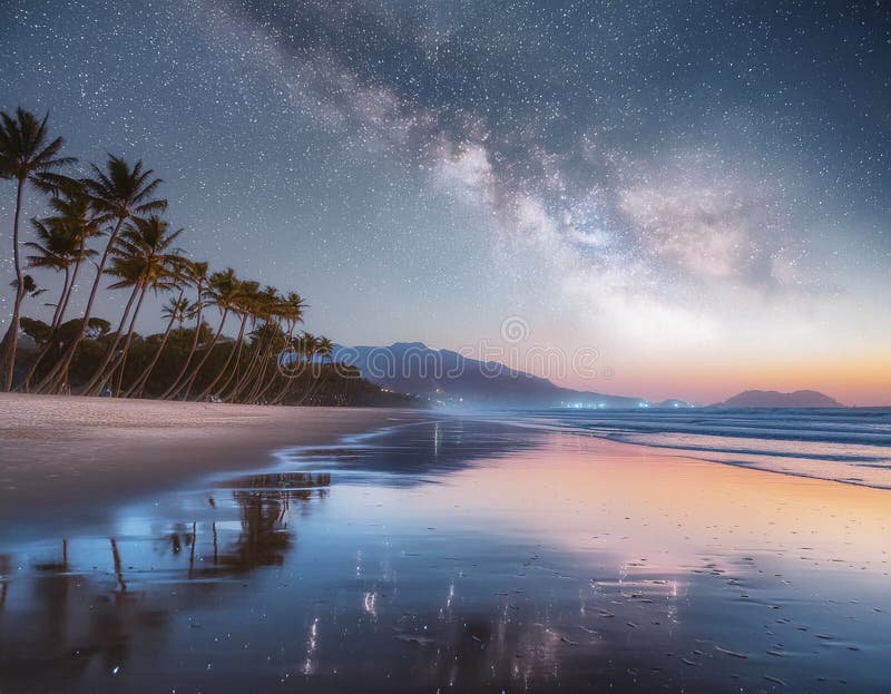 Moonlit Beach with Starry Sky Stock Photo - Image of copy, dusk: 324627968