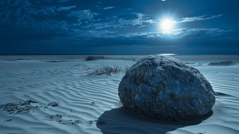 Moonlit Beach Tranquility Serene Night Landscape with Moon, Sand Dunes ...