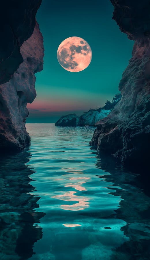 Moonlit Cove stock illustration. Illustration of moonlight - 372858089