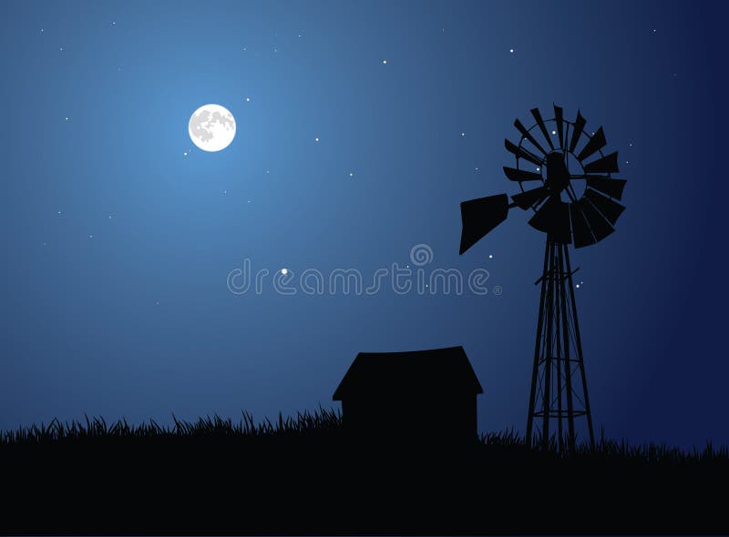 Moonlit Farm stock illustration. Illustration of house - 6390078
