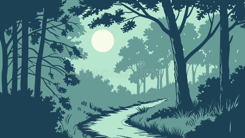 Moonlit Forest Path Leading into Deep Woods, Mysterious and Tranquil ...