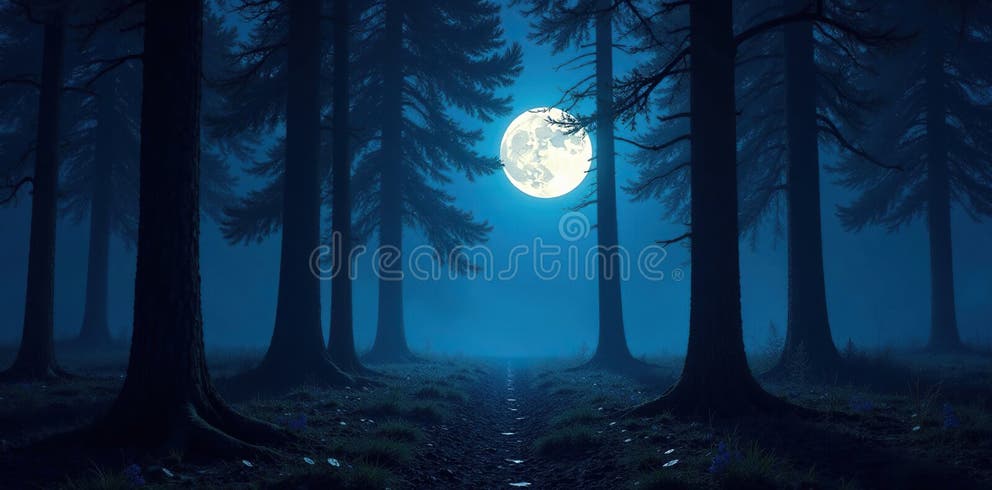 Moonlit Forest with Scattered Tree Trunks and Shadows, Trees, Forest ...