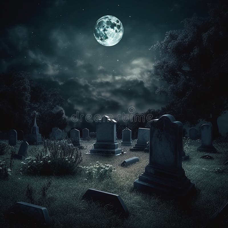 Moonlit Graveyard Scene with Gravestones. Stock Illustration ...