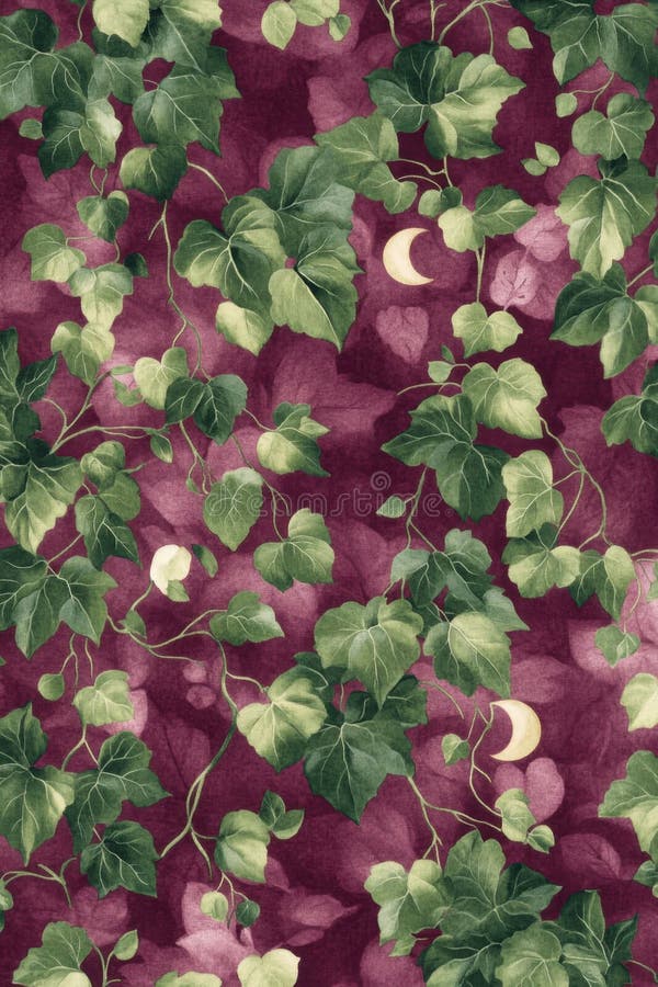 Moonlit Ivy Vines on Burgundy Background - Nature Pattern Aesthetic ...