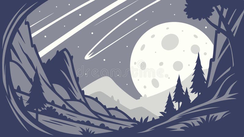 Moonlit Landscape with Ancient Structures, Mystical Evening, Vector ...