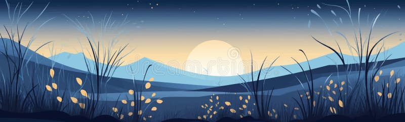 Moonlit Landscape with Glowing Plants Vector Simple Isolated ...