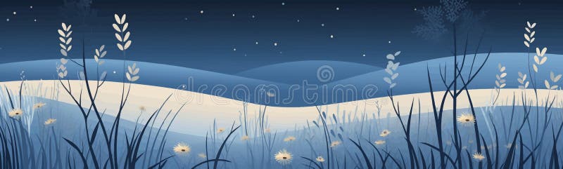Moonlit Landscape with Glowing Plants Vector Simple Isolated ...