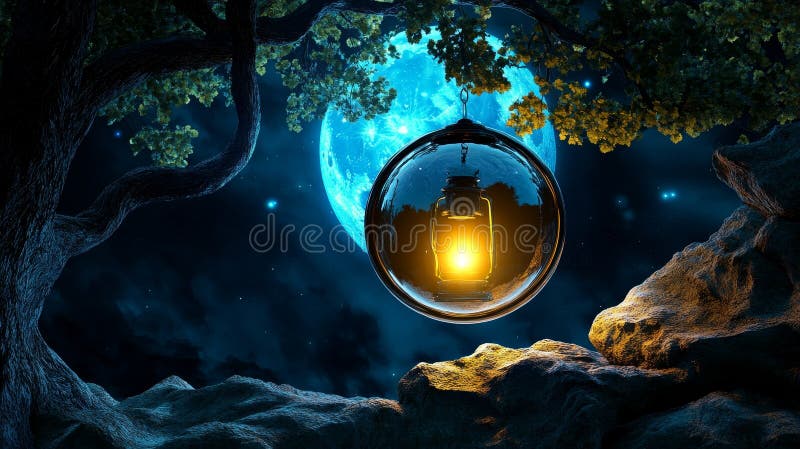 Moonlit Lantern Orb in Crystal Sphere Enchanting Scene of a Glowing ...