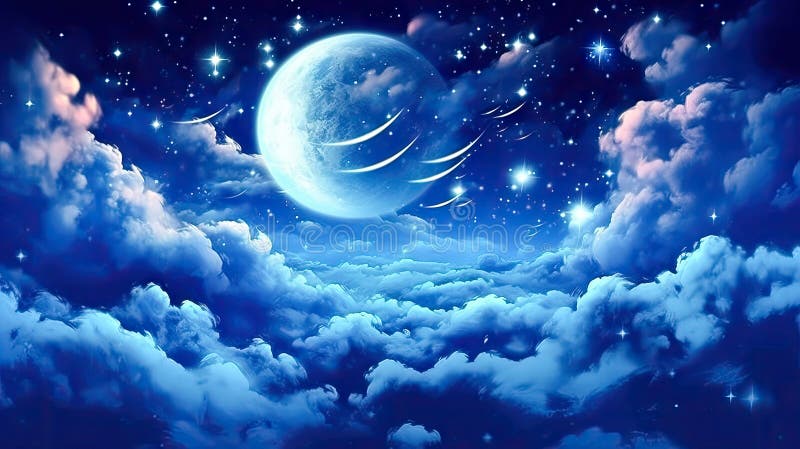 Moonlit Magic: Mesmerizing Moon and Starry Sky - Generative AI Stock ...