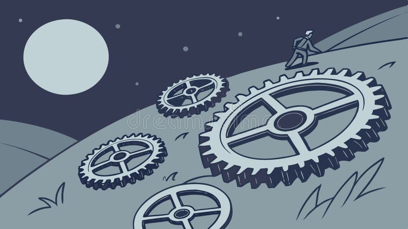 Moonlit Mechanics Gears in Night Cityscape, Vector Design Generative AI ...