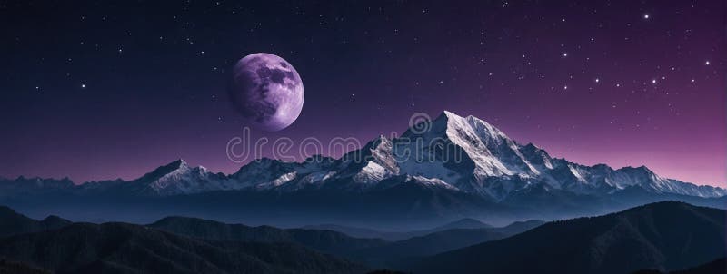Moonlit Mountain Range stock illustration. Illustration of clouds ...