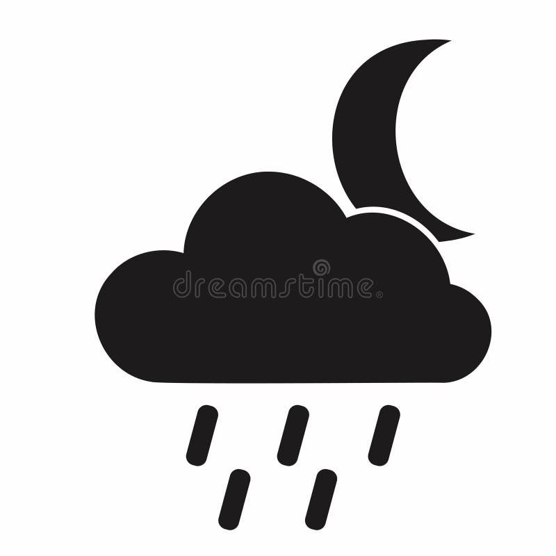 Moonlit Night with Clouds and Rain Icon in Black and White Stock ...