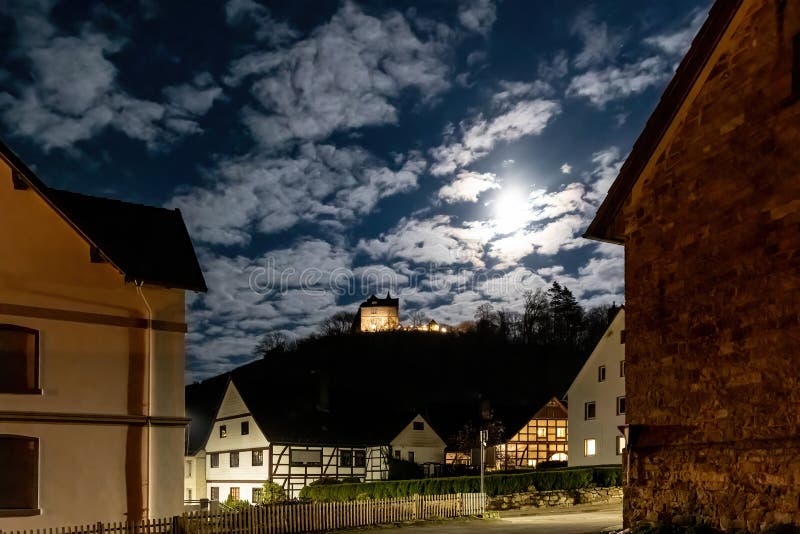 A Moonlit Night in an Old German Town Stock Image - Image of moonlight ...