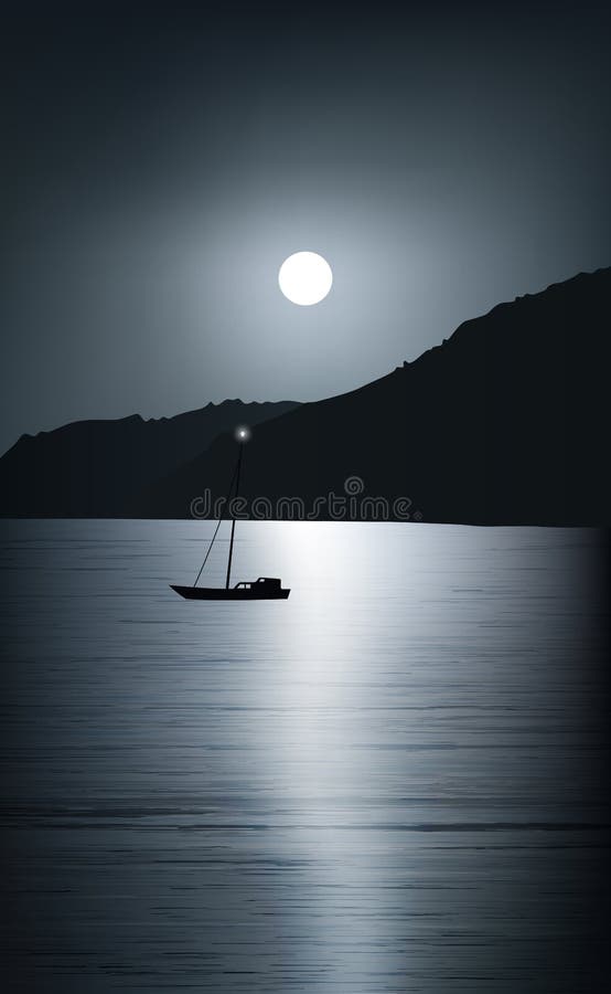 Moonlit night at sea. stock vector. Illustration of nature - 254321672