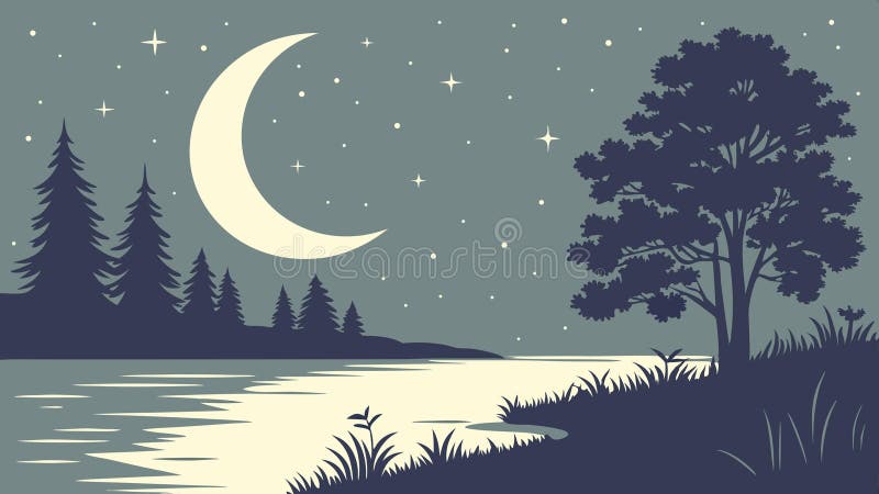 Moonlit Night Sky with Clouds, Serene Evening Scene Vector Design ...