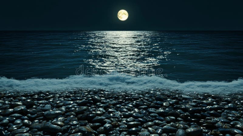 A Moonlit Night with Stars Over a Rocky Beach Stock Photo - Image of ...
