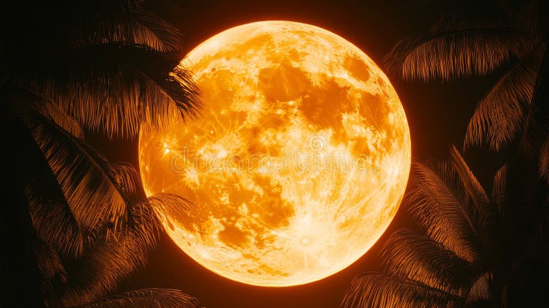 On a Moonlit Night, a Tropical Jungle Path Stretches Ahead, Framed by ...