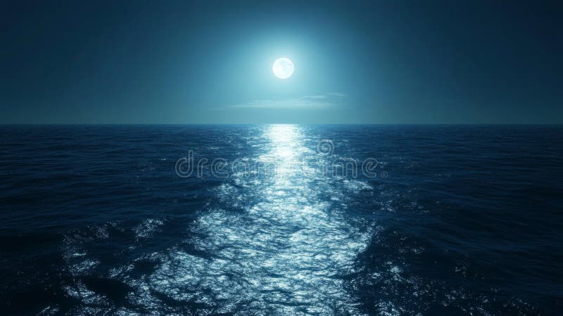 Moonlit Ocean with a Glimmering Path of Light Stock Illustration ...