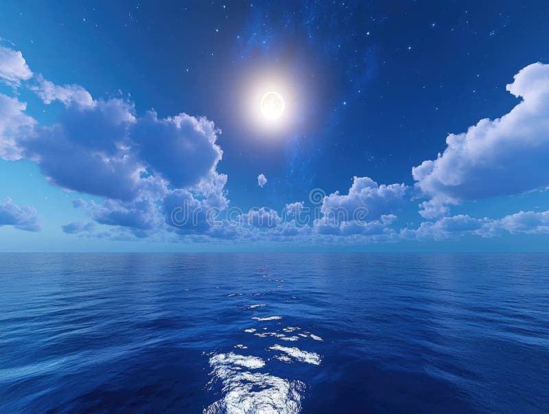 Moonlit Ocean at Night stock photo. Image of serene - 358991670