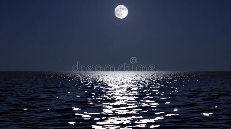 Moonlit Ocean with Reflection Under Clear Night Sky. Tranquil Nature ...
