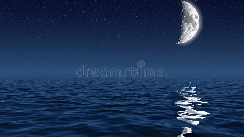 Moonlit Ocean with Reflection Under Starry Night Sky Stock Video ...