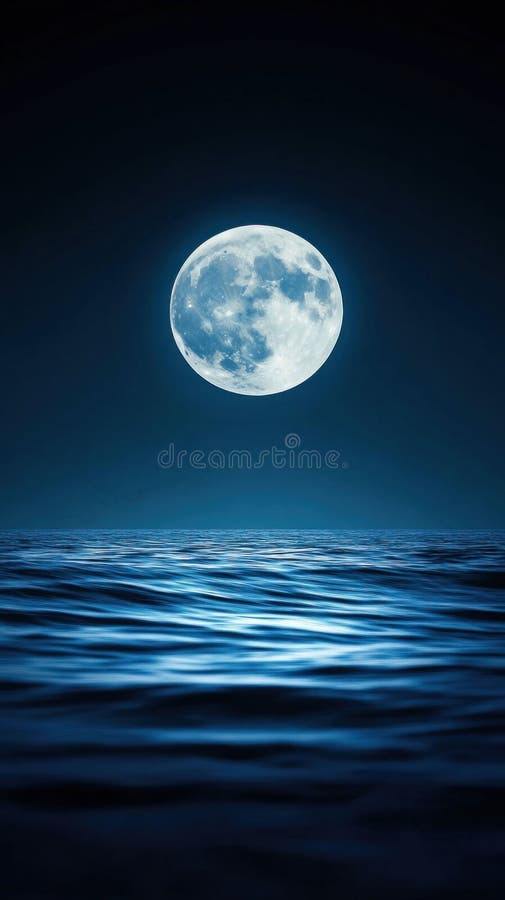 Moonlit Ocean with Starry Night Sky Stock Illustration - Illustration ...