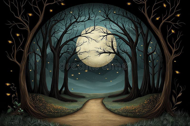 Moonlit Path through Dark Forest Pixel Art Landscape Stock Illustration ...