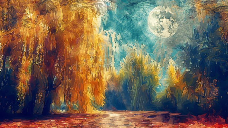 Moonlit Path through the Forest Stock Illustration - Illustration of ...