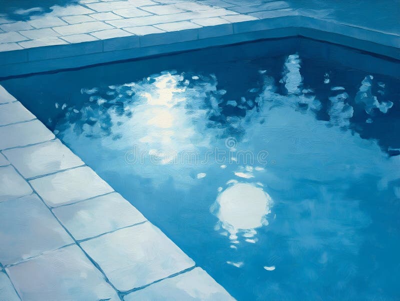 Moonlit Pool, Night Scene, Blue Water, Reflective Surface, Calm Water ...