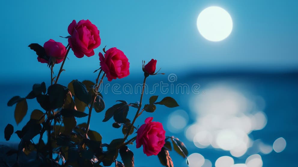 Moonlit Roses by the Sea stock photo. Image of lifestyles - 356409454