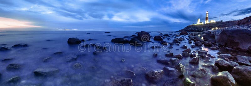 Moonlit sea coast stock photo. Image of lighthouse, moonlit - 80845404