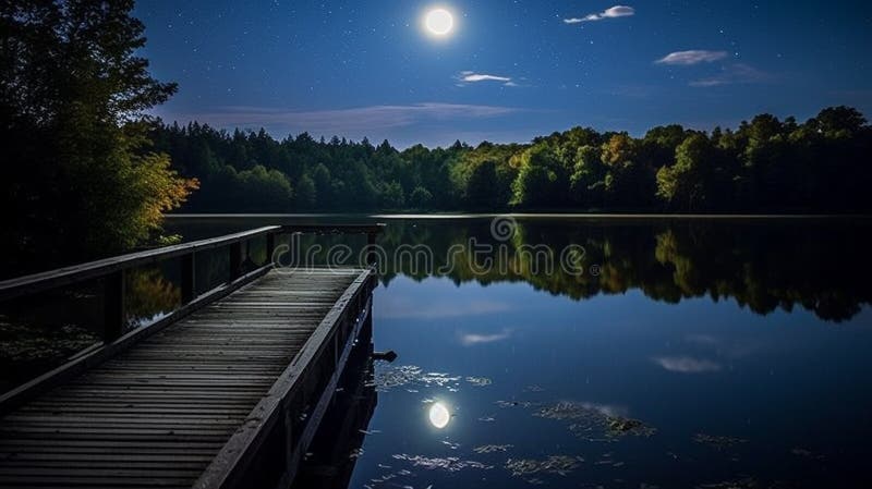 Moonlit Serenity stock illustration. Illustration of mountain - 278284174