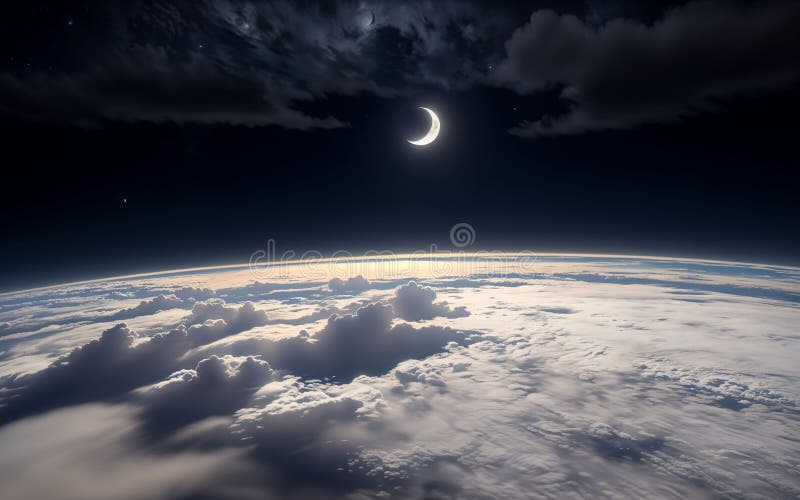 Moonlit Skies a Journey Above Infinite Clouds Stock Illustration ...