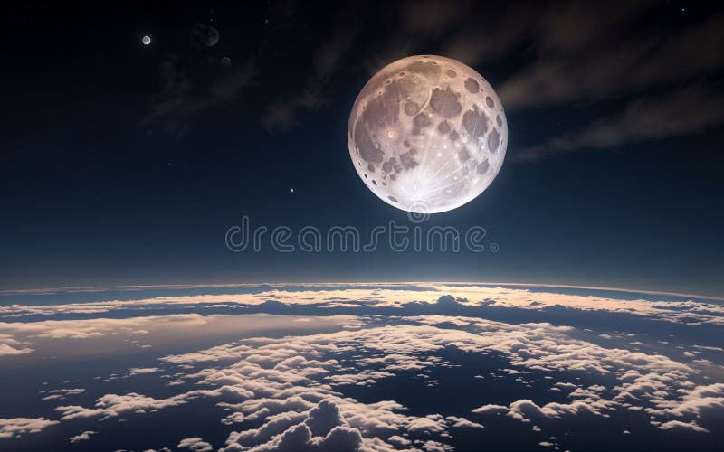 Moonlit Skies a Journey Above Infinite Clouds Stock Illustration ...
