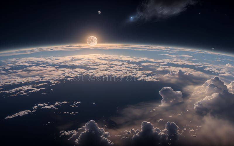 Moonlit Skies a Journey Above Infinite Clouds Stock Illustration ...