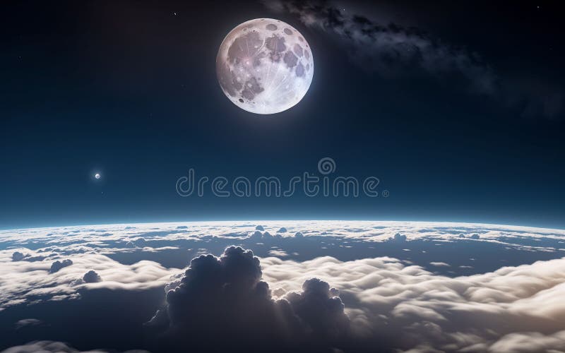 Moonlit Skies a Journey Above Infinite Clouds Stock Illustration ...