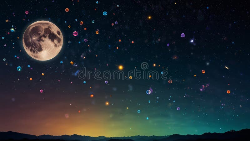 Moonlit Sky With Floating Orbs Stock Illustration Illustration Of