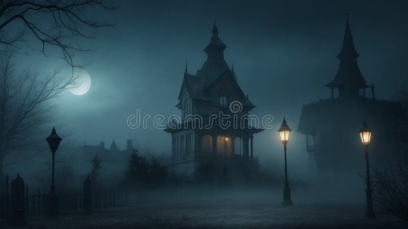 Moonlit Sky and Haunting Shadows Weave a Mysterious Tale Stock ...