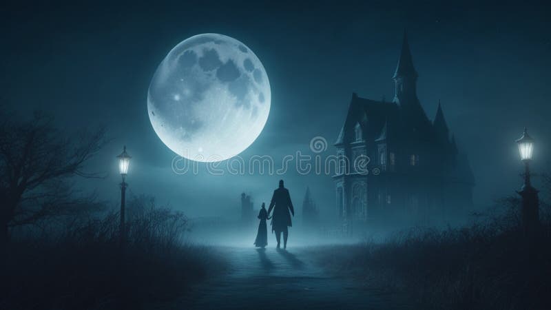 Moonlit Sky and Haunting Shadows Weave a Mysterious Tale Stock ...