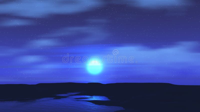 Moonlit sky landscape stock illustration. Illustration of ocean - 44716534