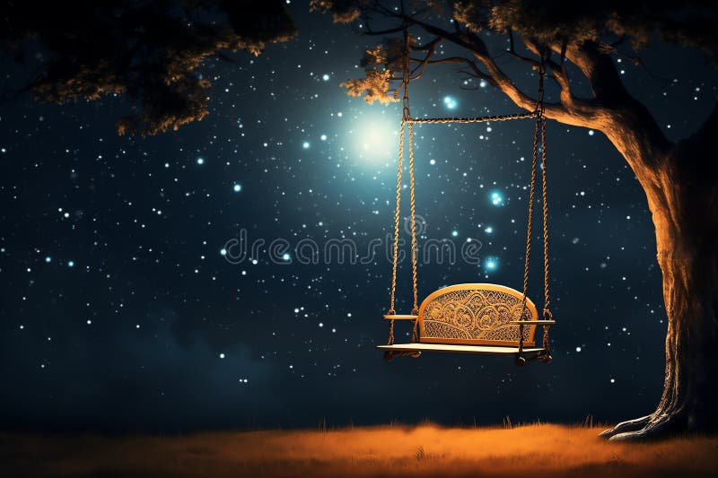 Moonlit Swing Fantasy Sky Night Gazing Stock Illustration ...