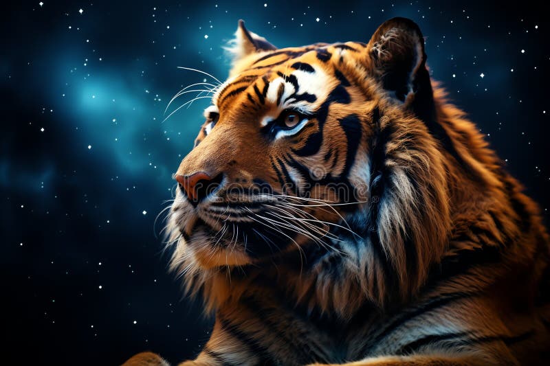 Moonlit Tiger Stripe Fantasy Sky Night Gazing Stock Illustration ...