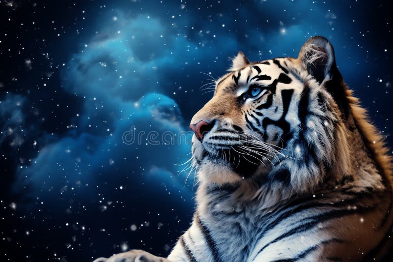 Moonlit Tiger Stripe Fantasy Sky Night Gazing Stock Illustration ...