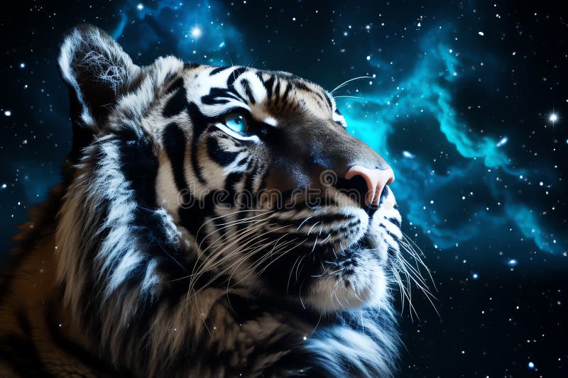 Moonlit Tiger Stripe Fantasy Sky Night Gazing Stock Illustration ...